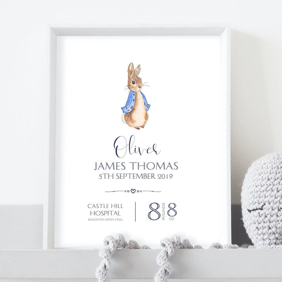 New Baby Picture, Peter Rabbit, Personalised Nursery Print, Beatrix ...