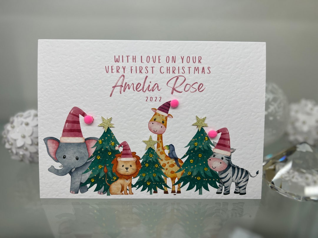 Personalised First Christmas Card, Baby Girls 1st Christmas Card, 1st ...