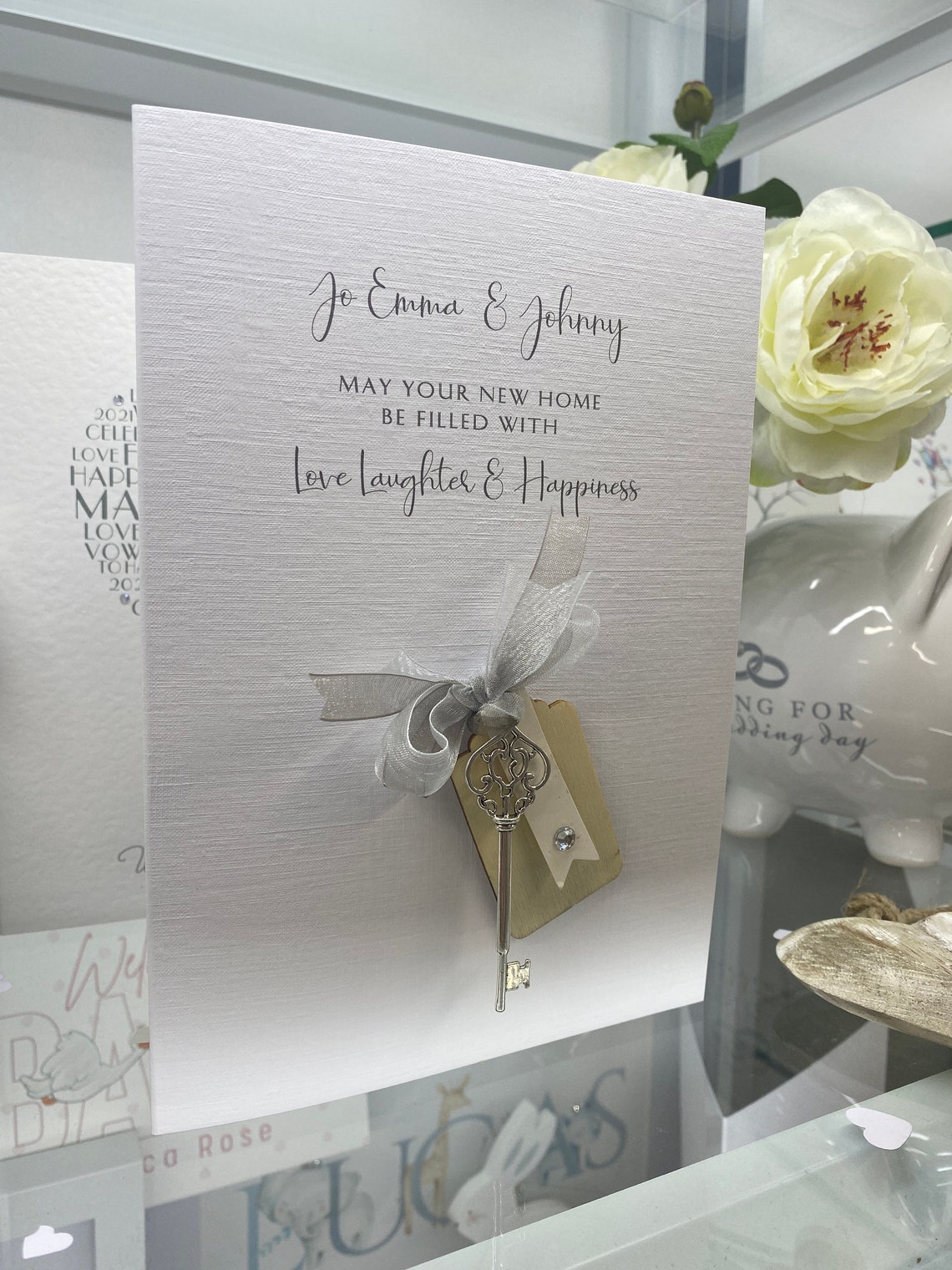 Personalised New Home Card With Key Wooden Tag & Ribbon A - Etsy UK