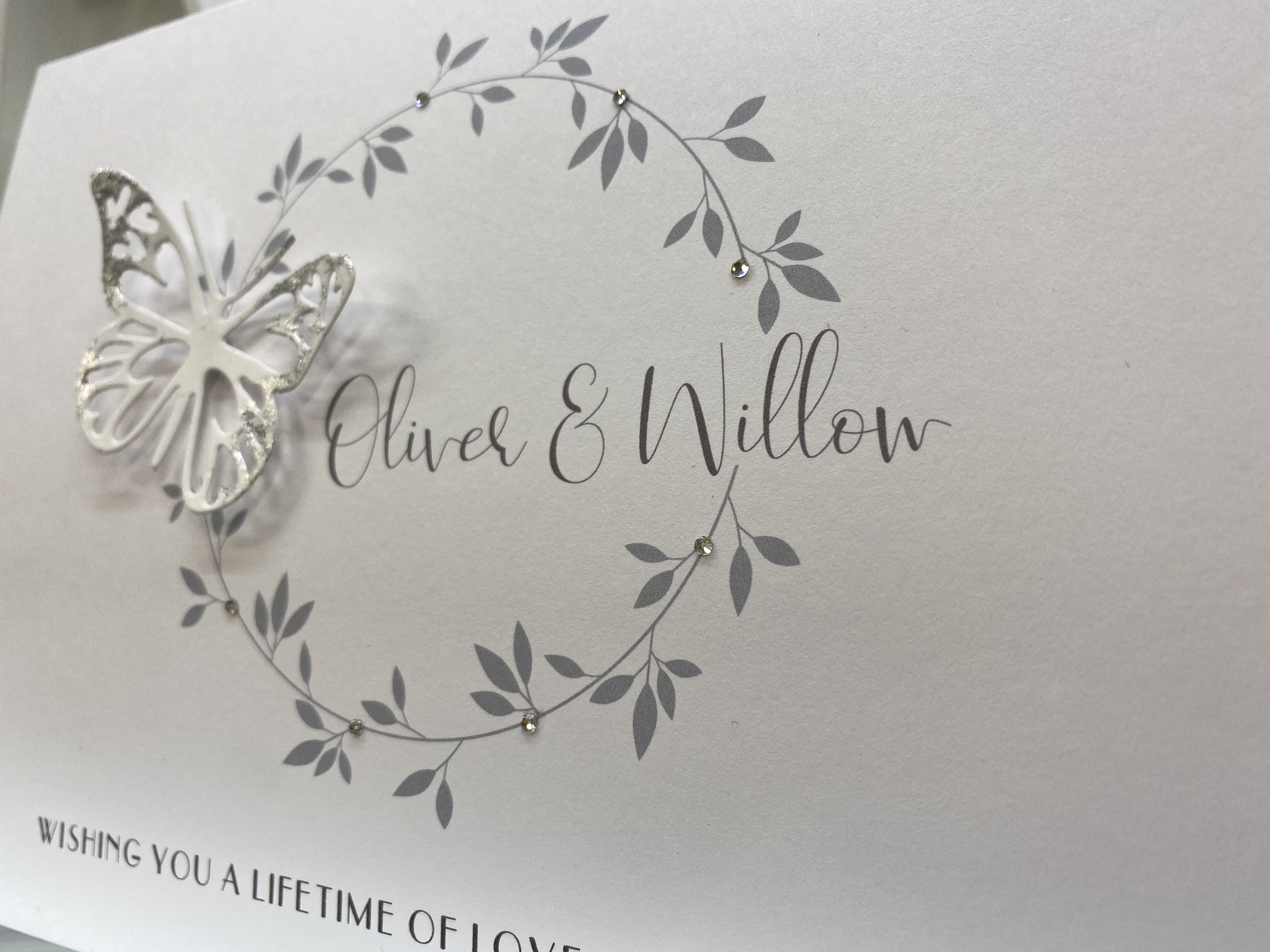 Personalised Wedding Card With Butterfly Silver Leaf and | Etsy UK