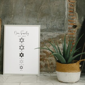 Personalised Star of David Print, Custom Star Print, 6 Star Family Tree ...