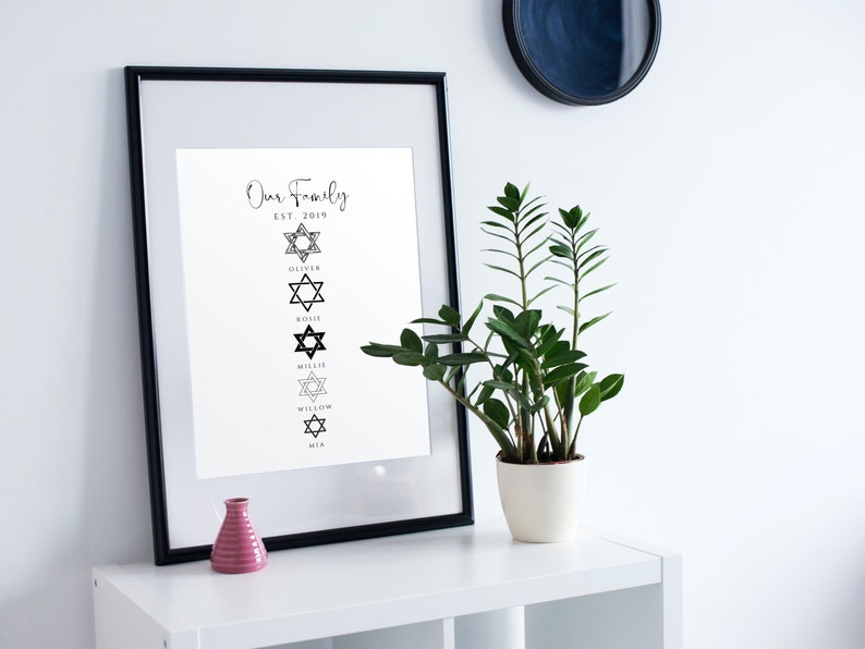 Personalised Star of David Print, Custom Star Print, 6 Star Family Tree ...