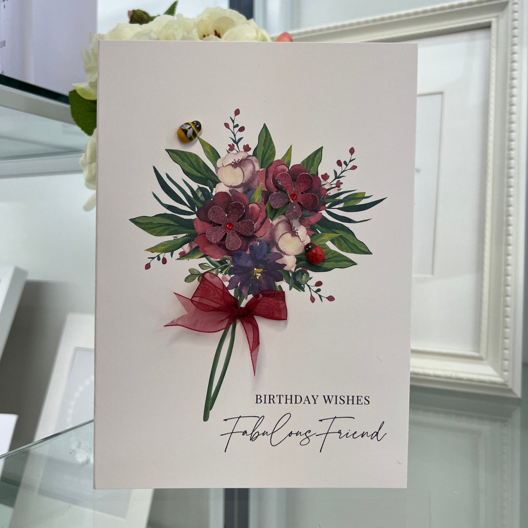 Friend Birthday Card, Luxury Happy Birthday Card, Pink Birthday Card ...