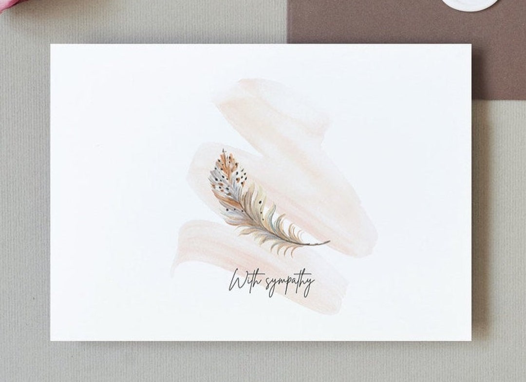 Sympathy Card Decorated With a Single Feather, in Pastel Shades and the ...