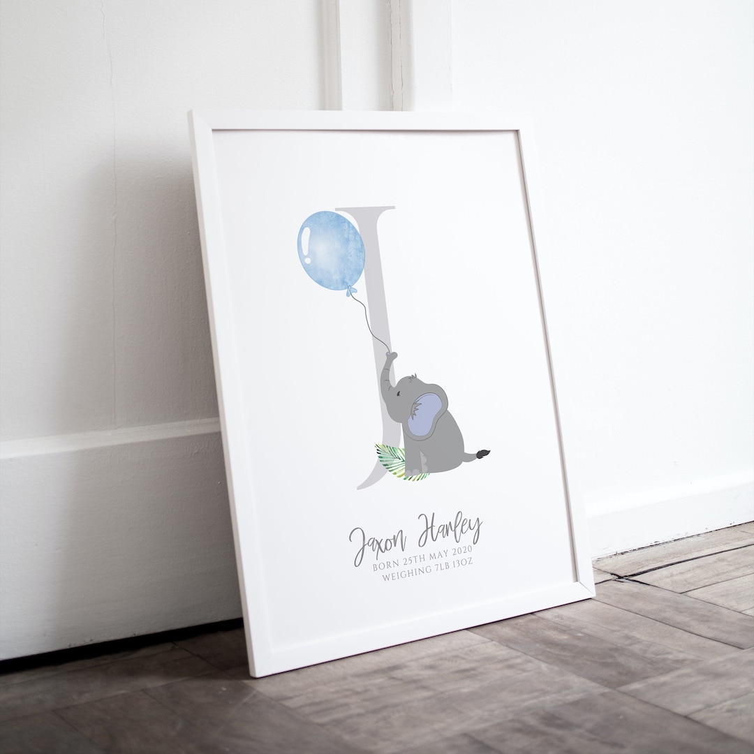 Children's Personalised Elephant Letter Print, Personalised Boys ...