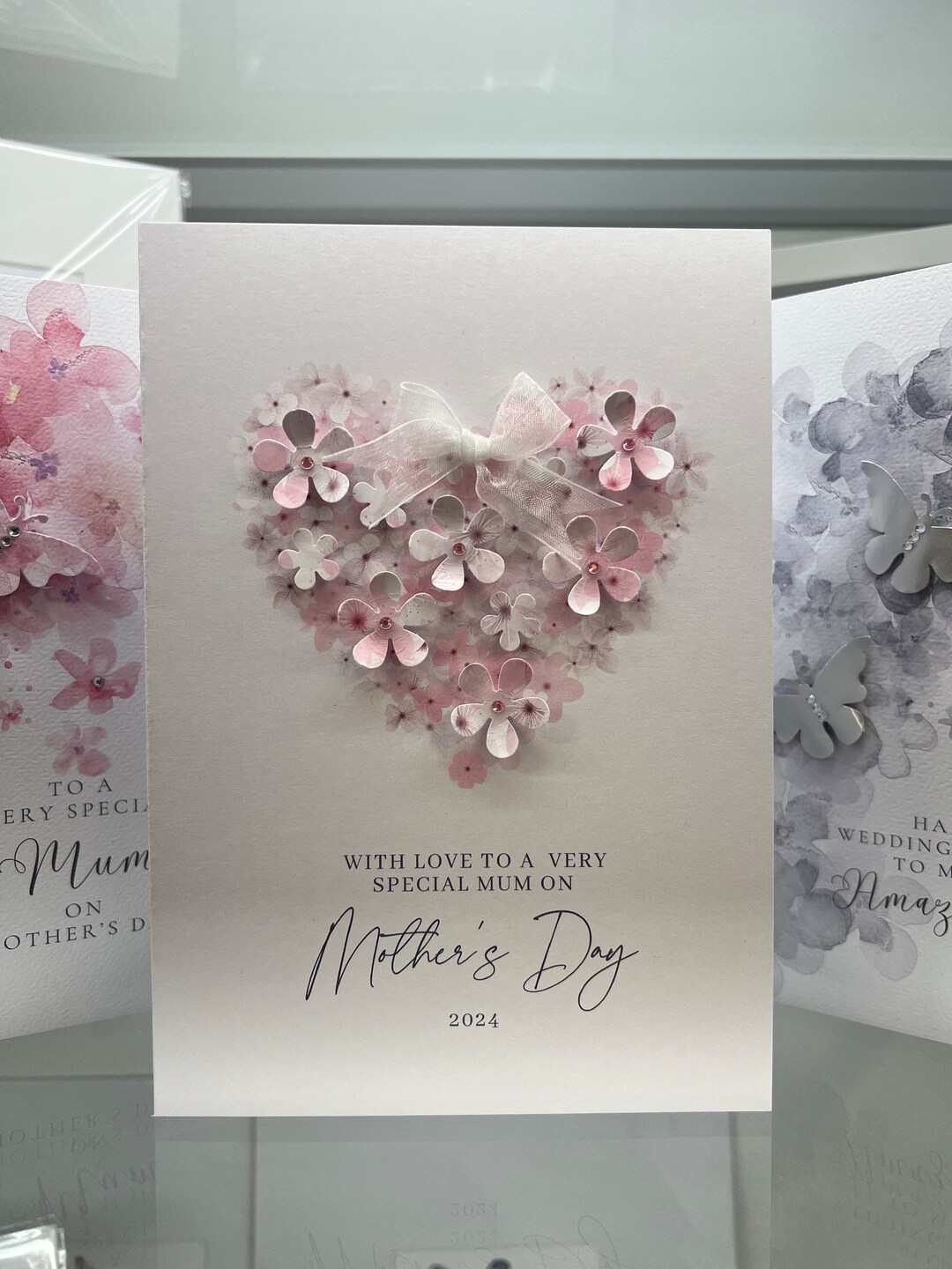 Mother's Day Card, With Pink 3d Paper Flowers & Crystals. Luxury ...