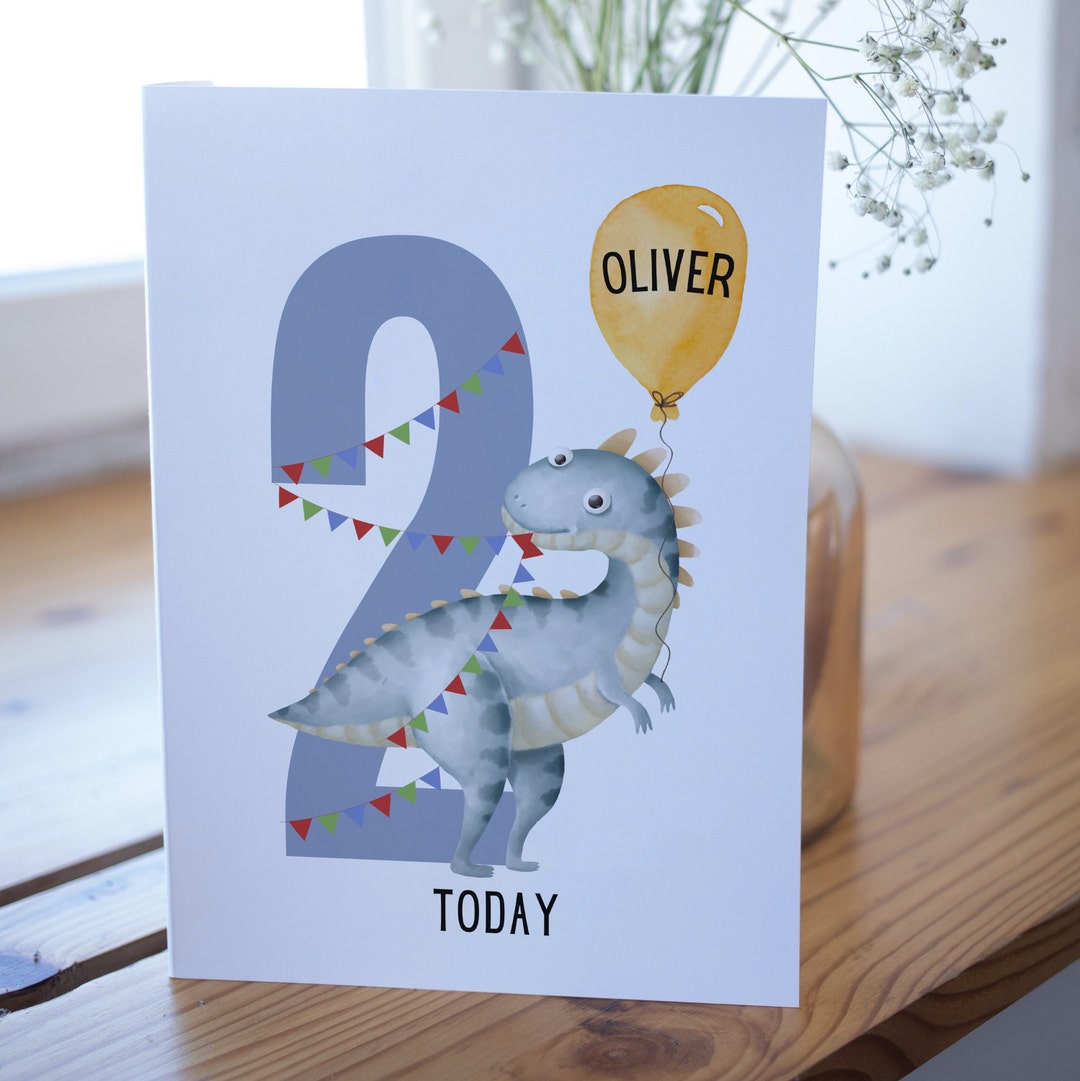 Personalised Dinosaur 2nd Birthday Card, Dinosaur Personalised Card ...