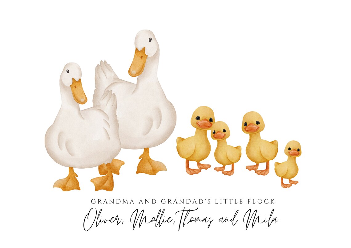Duck Family Tree, Duck With Ducklings, Family Print, Duck Family Print ...