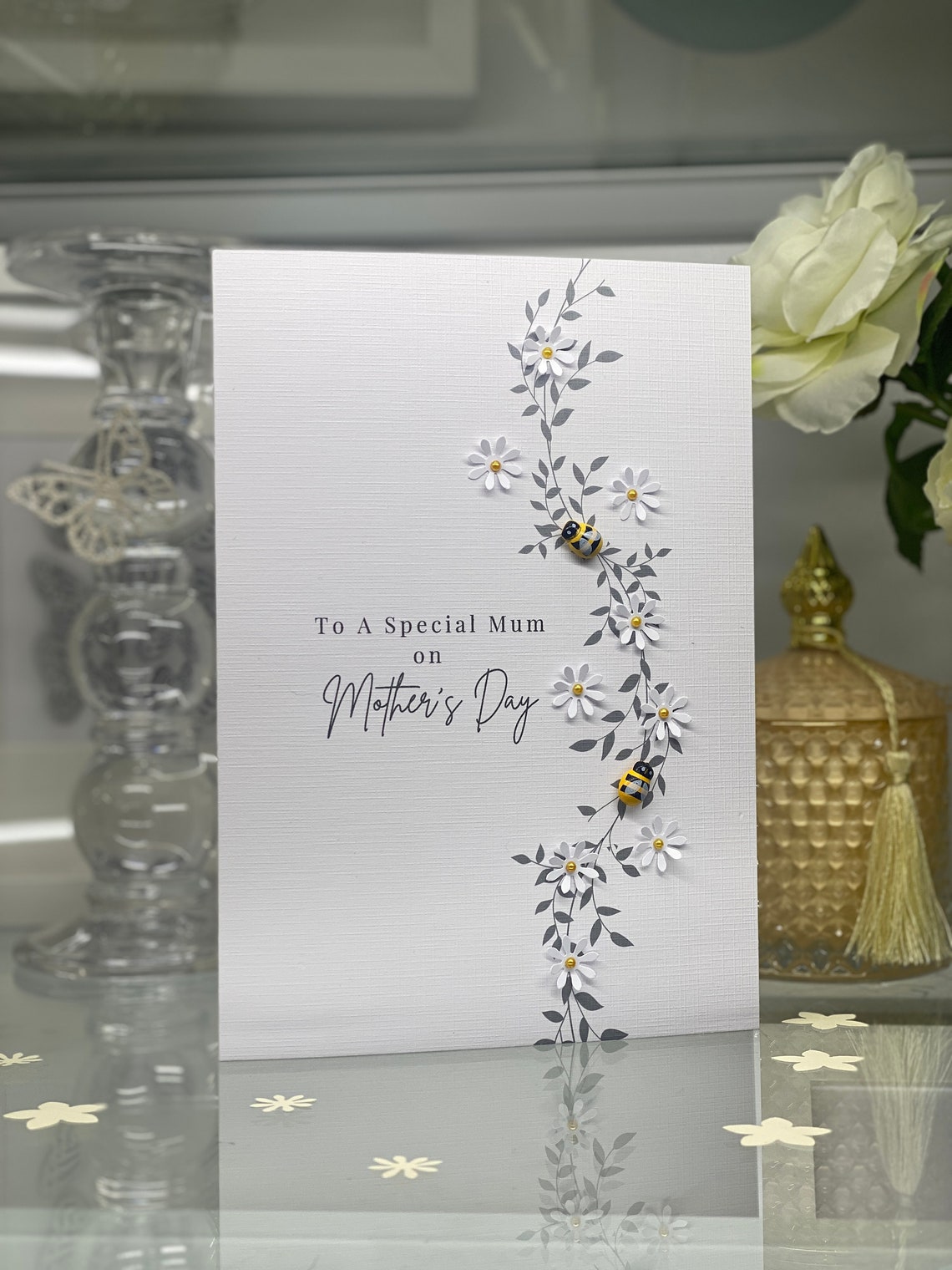 Bee Happy Mother's Day Card, Mother's Day Card, Wooden Bees, Bee Lovers ...