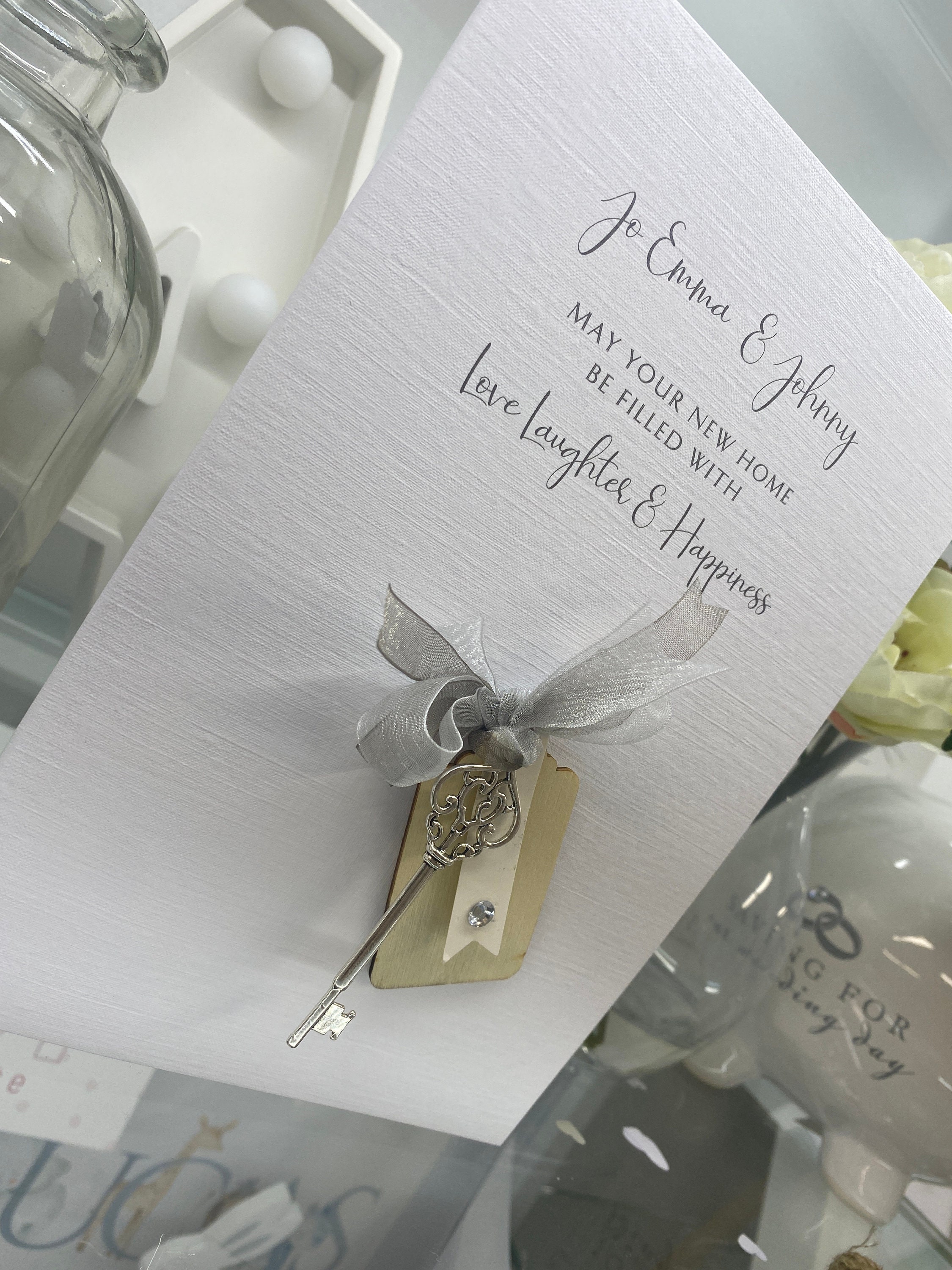 Personalised New Home Card With Key Wooden Tag & Ribbon A - Etsy UK