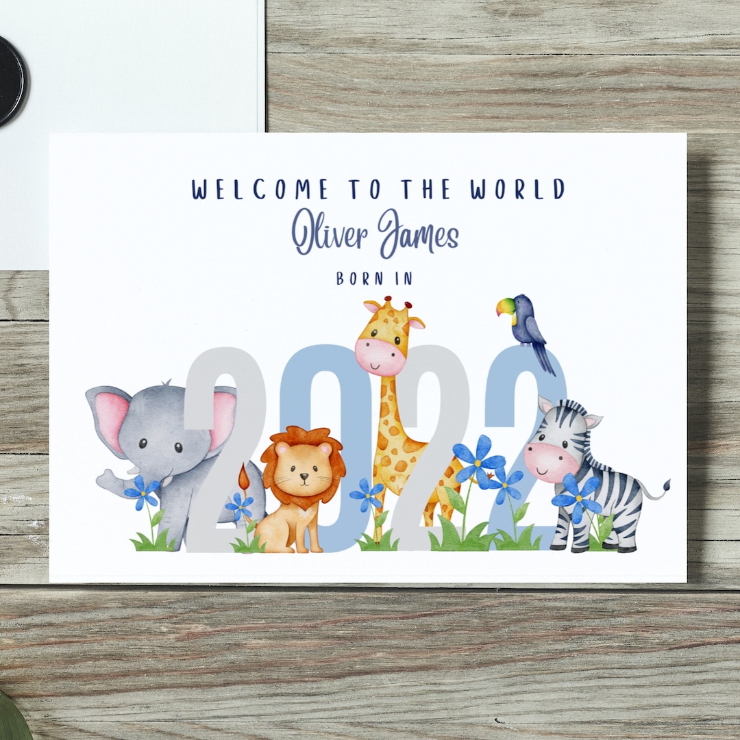 Personalized Safari Animals New Baby Boy Card: Keepsake Congratulations ...