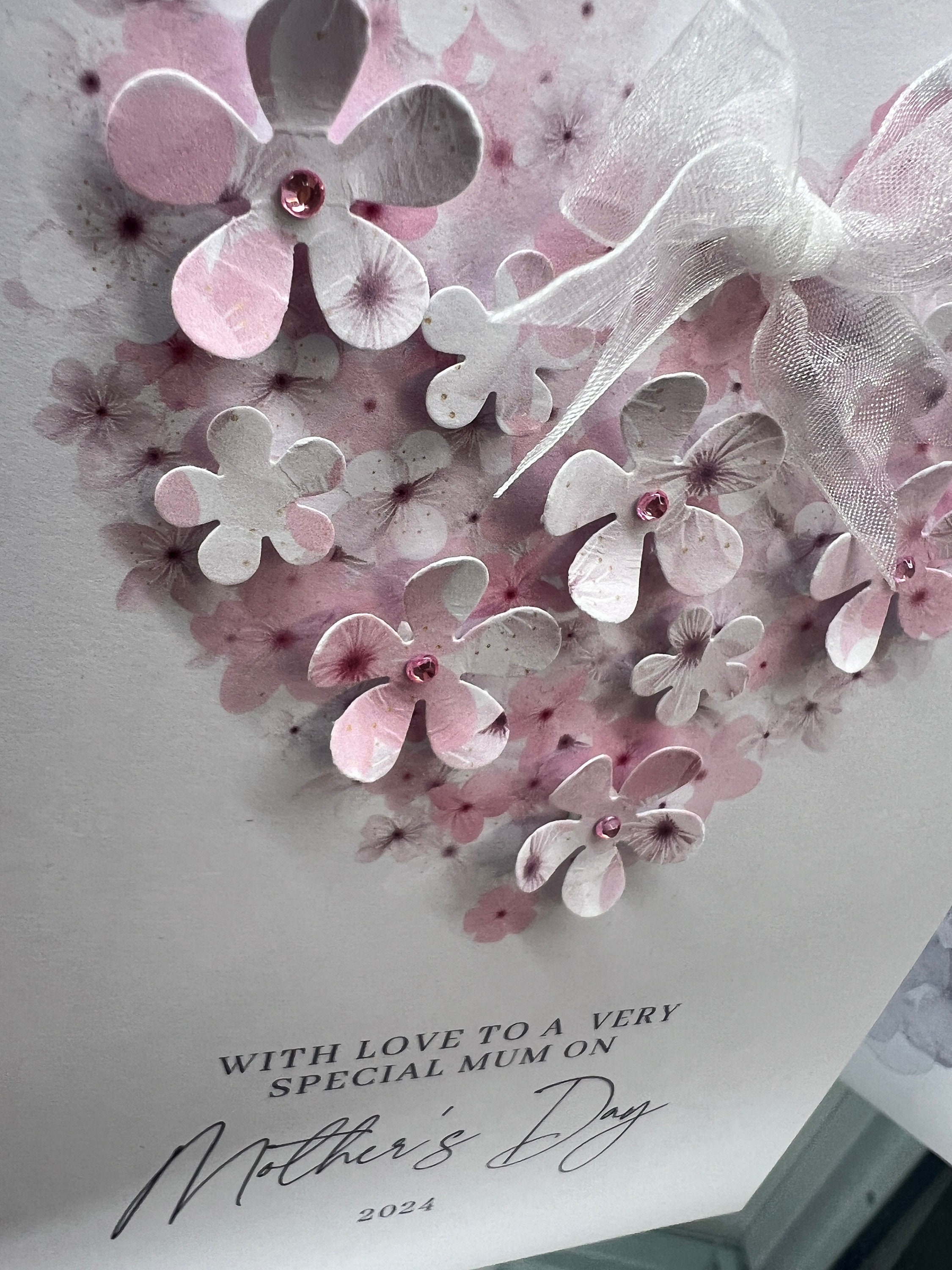 Mother's Day Card, With Pink 3d Paper Flowers & Crystals. Luxury ...