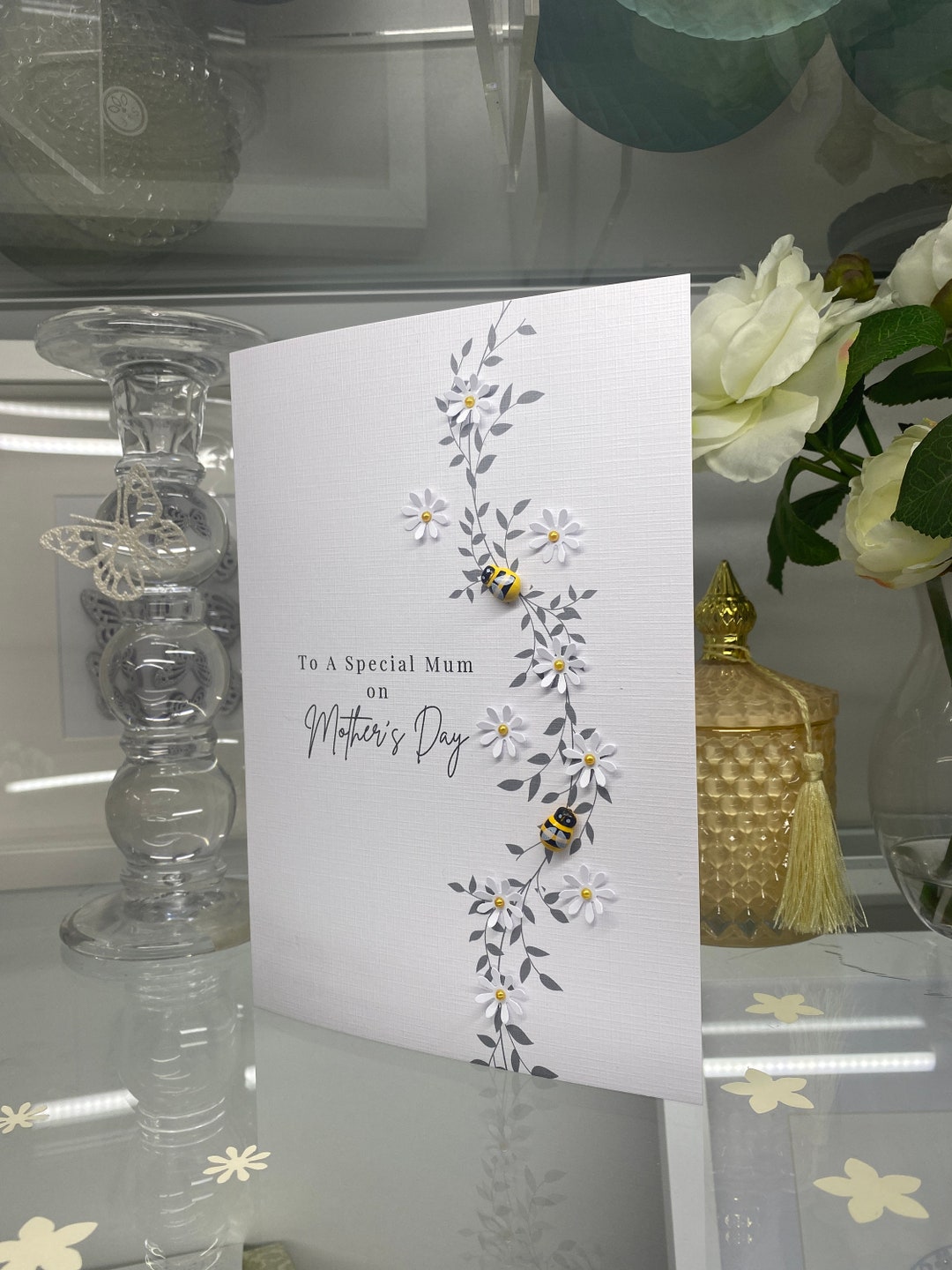 Bee Happy Mother's Day Card, Mother's Day Card, Wooden Bees, Bee Lovers ...