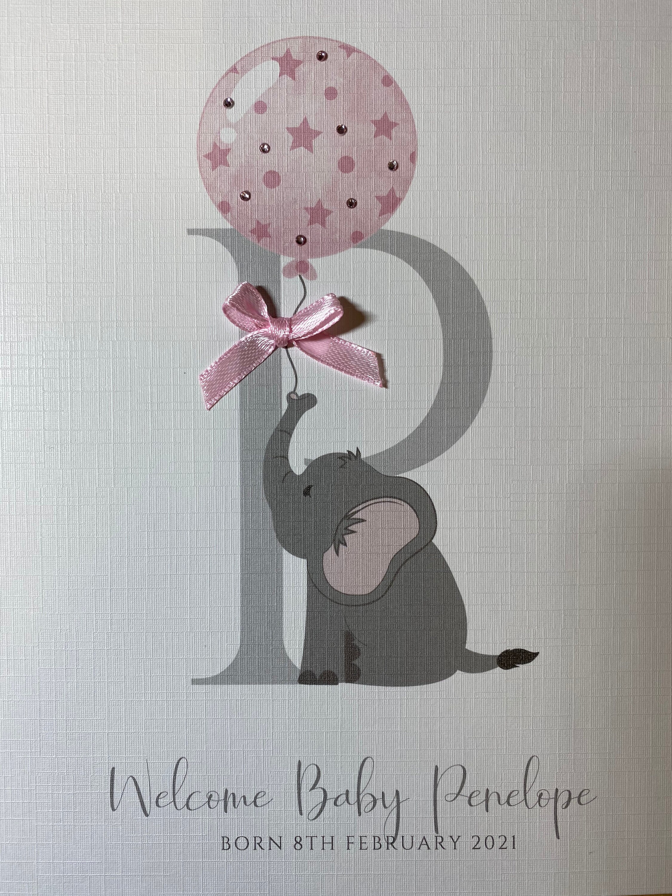 Personalised New Baby Baby Elephant Card New Baby Girl Card | Etsy