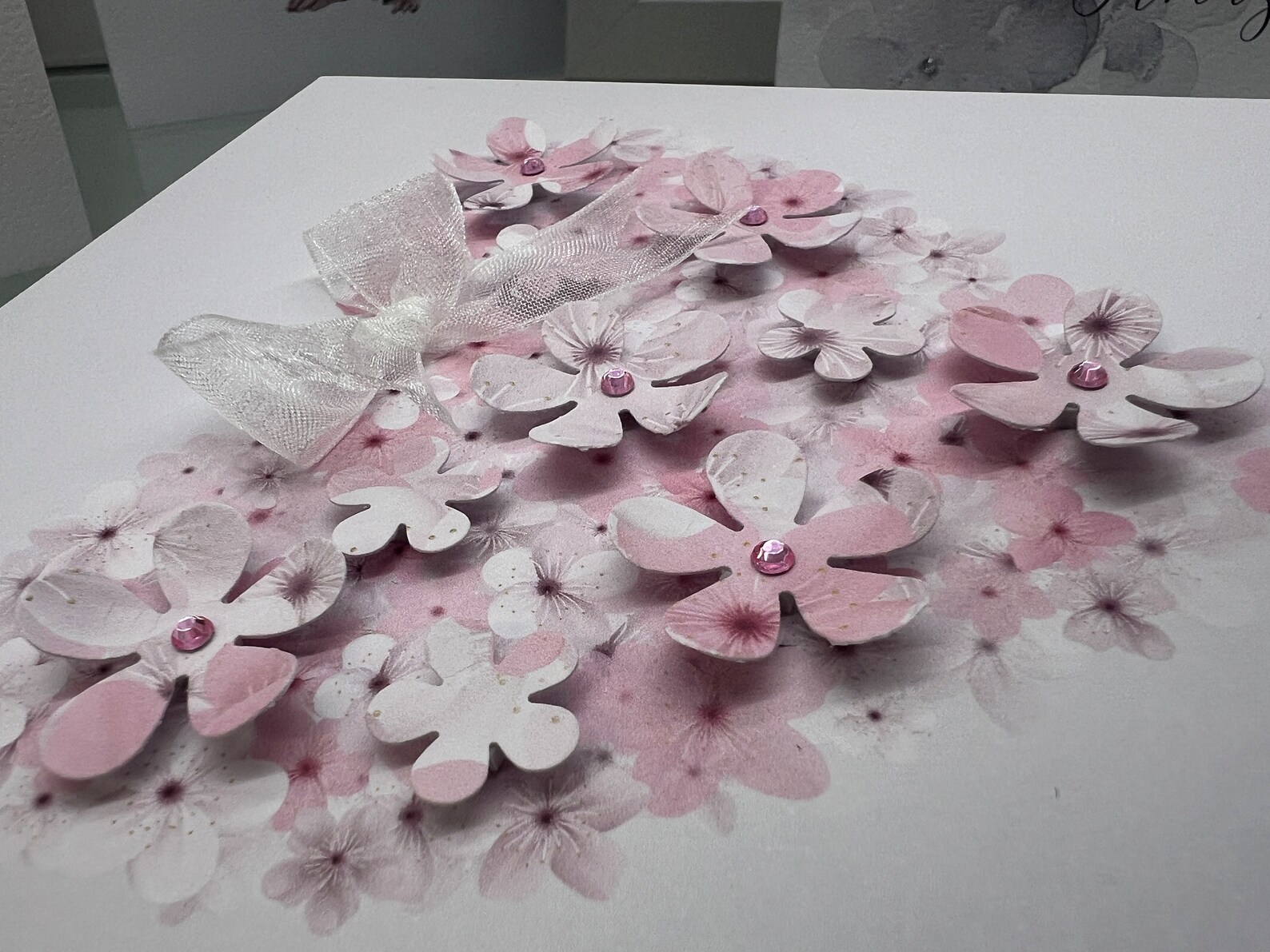 Mother's Day Card, With Pink 3d Paper Flowers & Crystals. Luxury ...