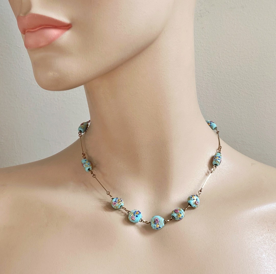 Deco Venetian Wedding Cake Bead Necklace Rolled Gold Links Hand Made ...