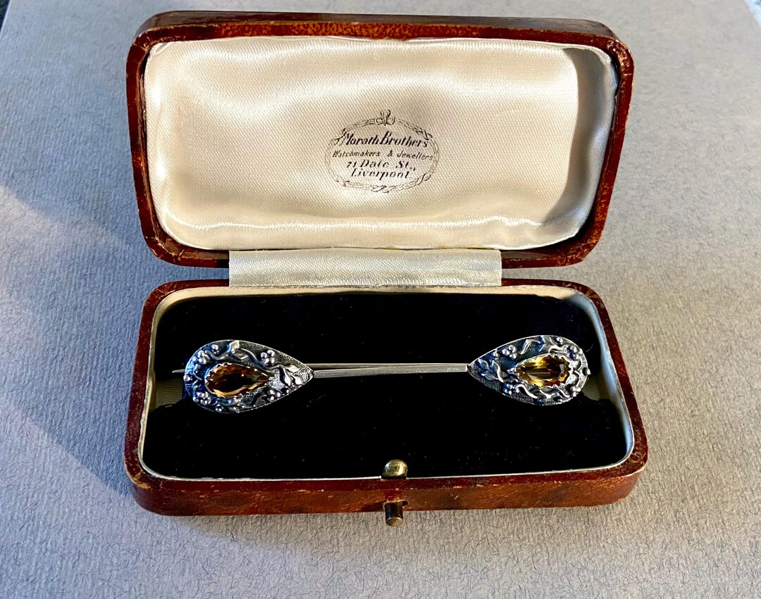 Edwardian Silver Double Ended Pin: Citrine Kilt Cravat Brooch C. 1910 ...