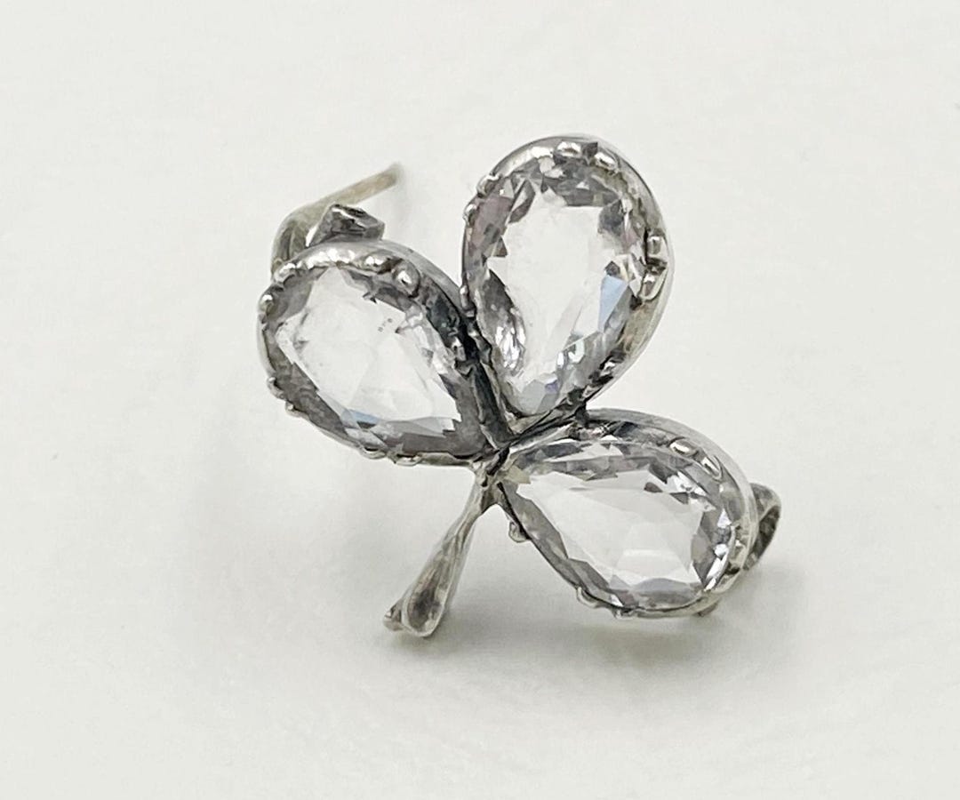 Art Nouveau Natural Rock Crystal Shamrock Clover Leaf Brooch Antique ...