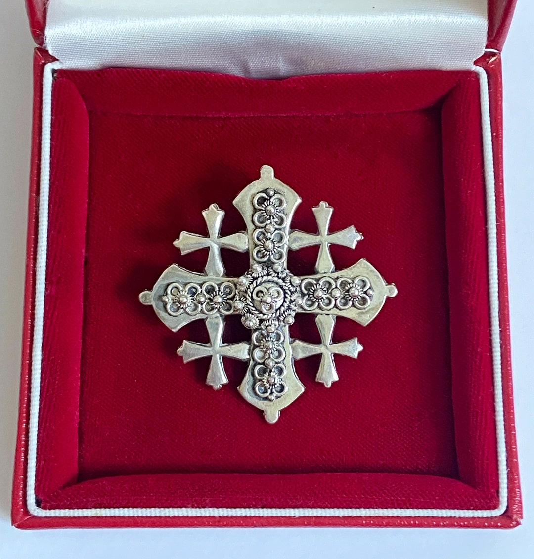 800 Silver Large Jerusalem Cross Brooch / Pendant Cannetille Work 4.8cm ...