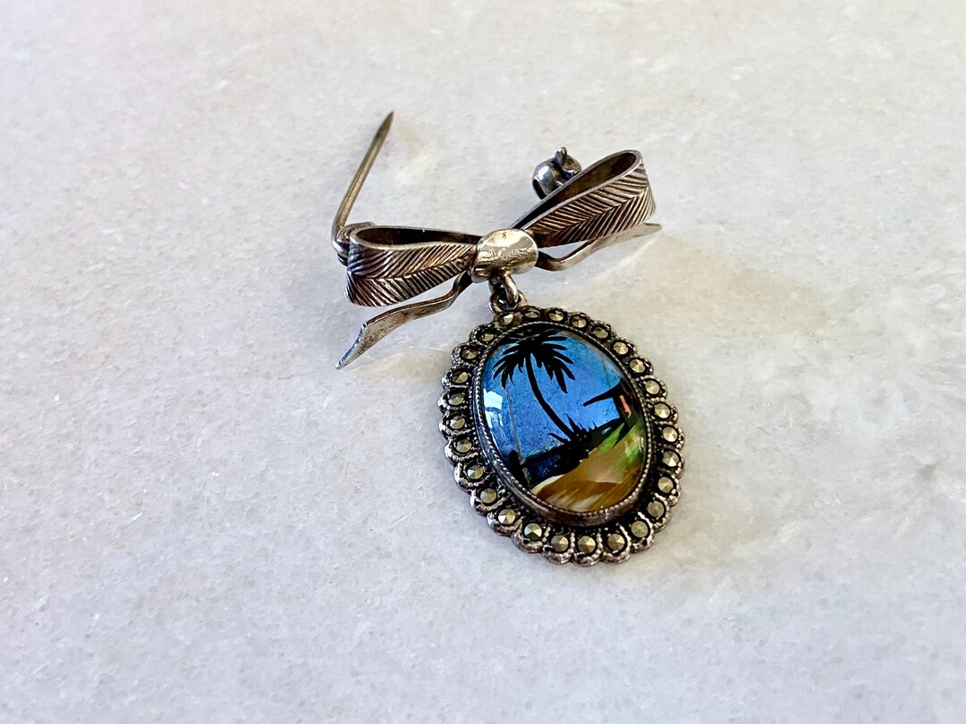 THOMAS MOTT Sterling Silver Butterfly Wing Bow Brooch - Tropical Scene ...