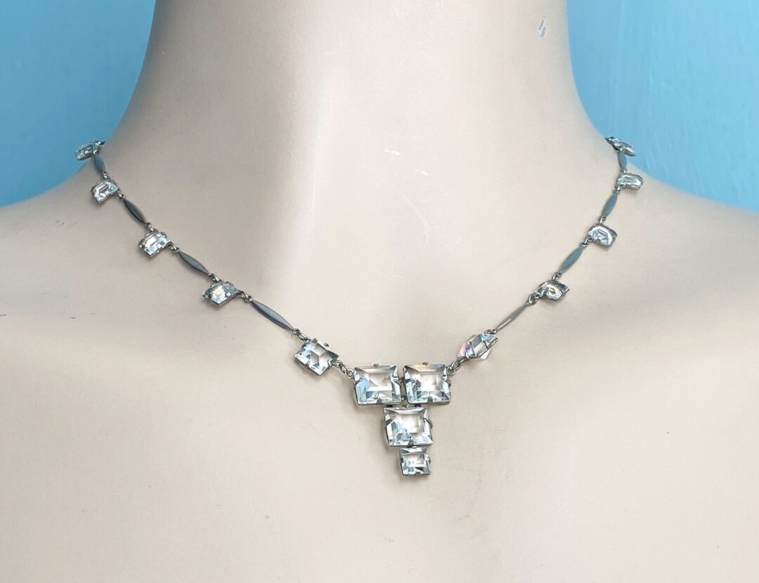 PLATININ/PLATINON Art Deco Necklace Clear Paste 15in Length - Etsy