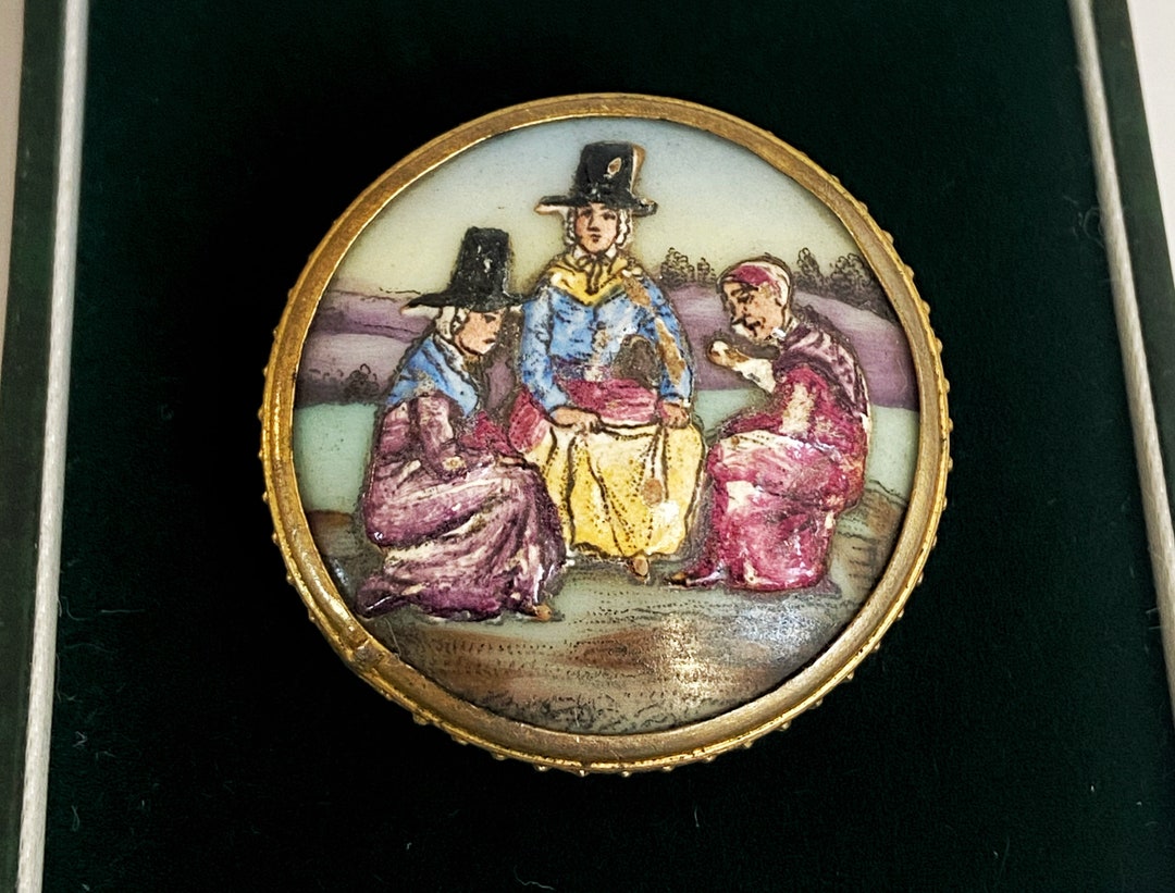 Antique Hand Painted Welsh Brooch, Traditional Welsh Women Landscape ...