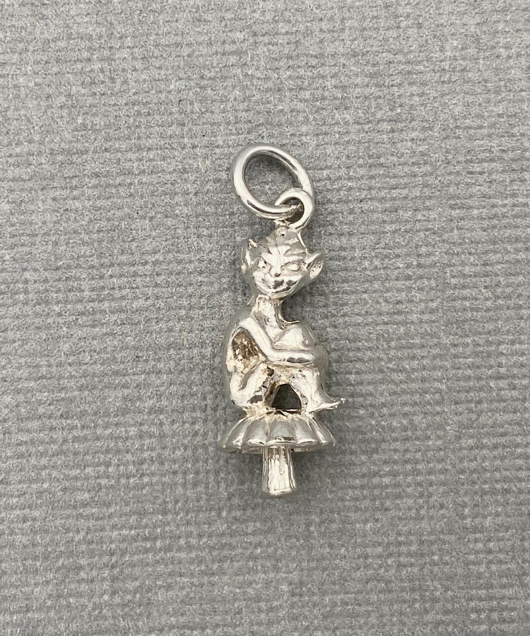 Vintage Silver Pixie Sitting on Toadstool Charm - Solid Silver Fey Folk ...