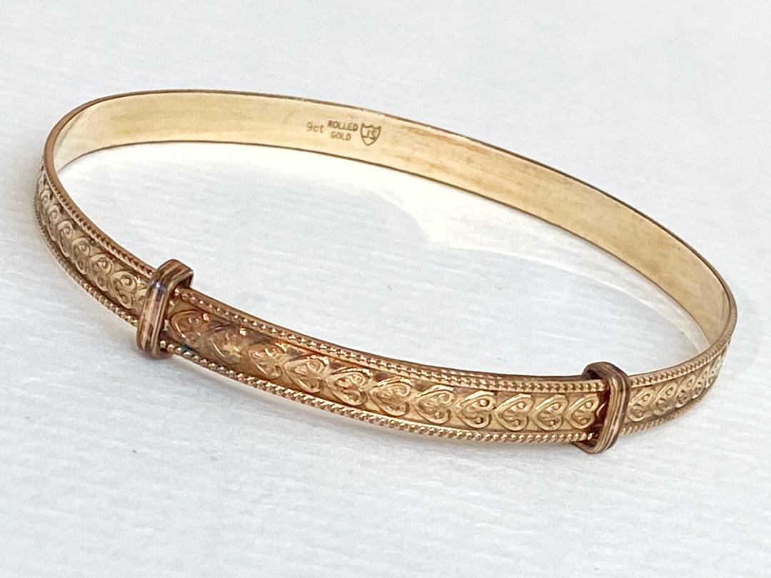 Rolled Gold Bangle With Heart Motif Valentine Gift for Her Adjustable ...