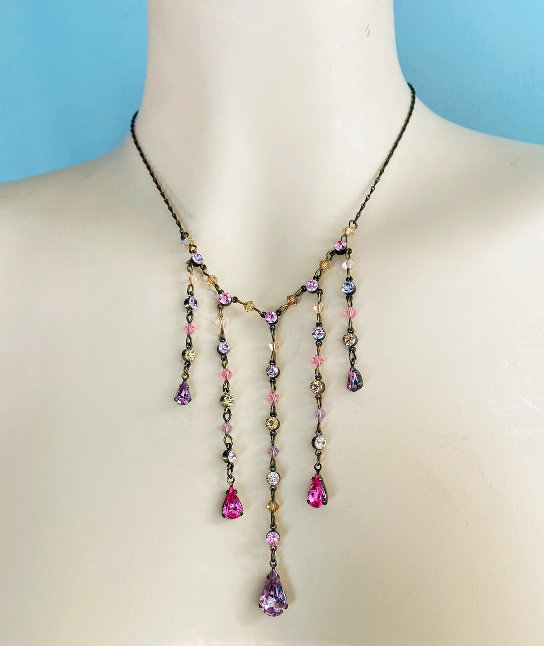 Y2K Vintage Long Drop Waterfall Choker Necklace Tear Drop - Etsy