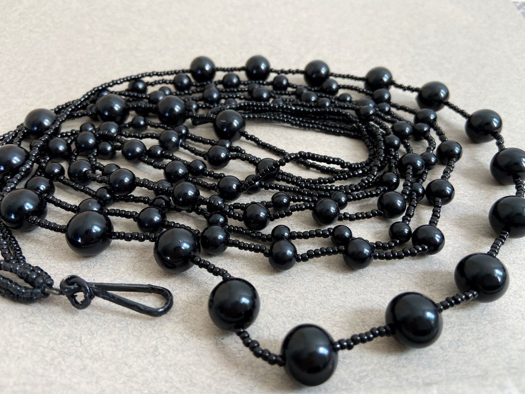 Black Bead Multi Strand Necklace, Antique or Vintage, Dog Clip Clasp, 5 ...