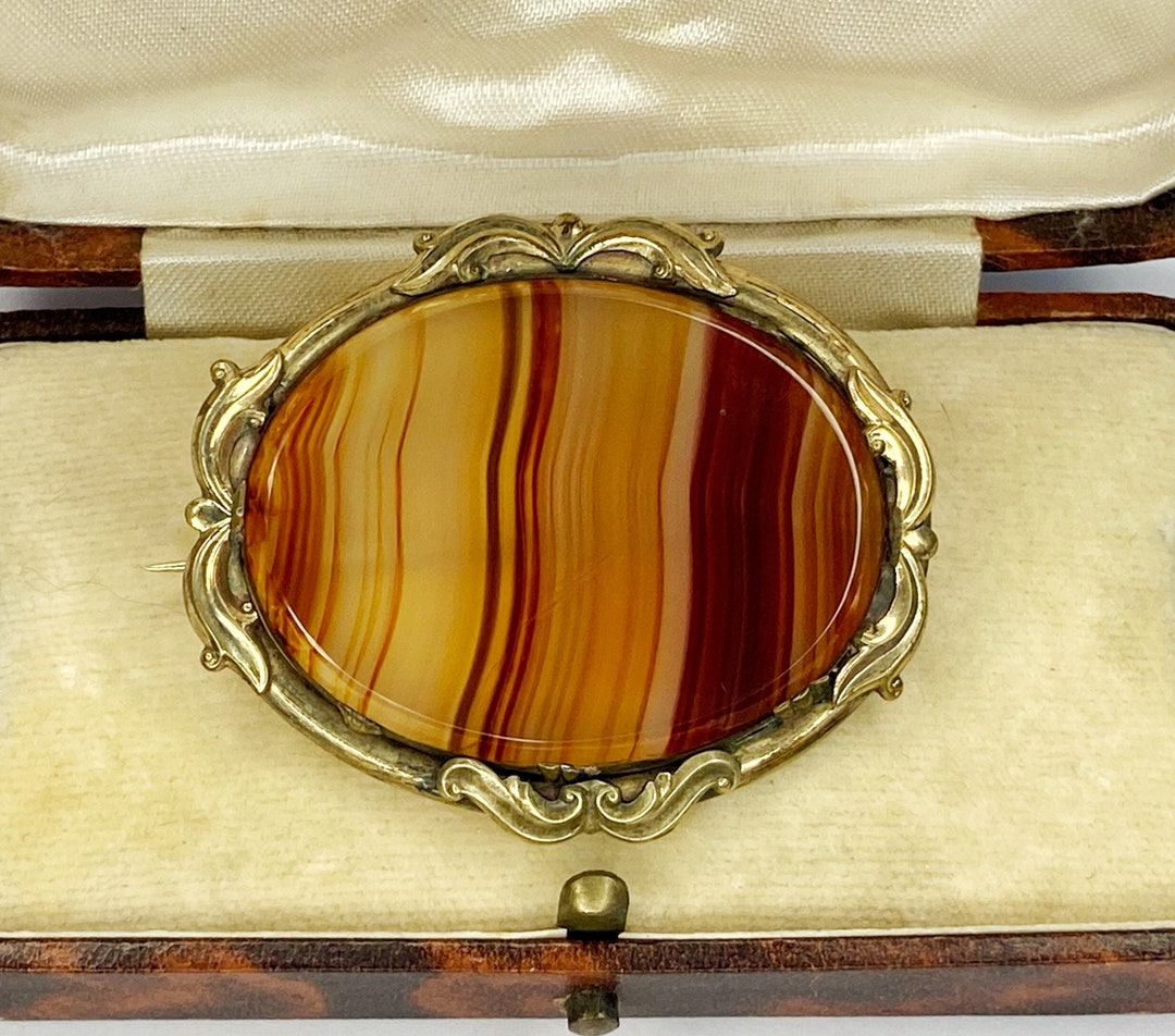 Large Victorian Banded Agate Brooch With Ornate Gilded Frame, 4.8cm - Etsy