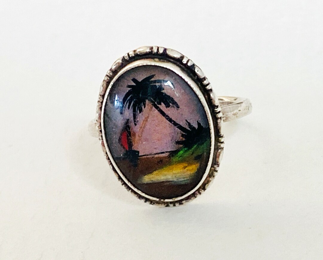 Thomas Lyster Mott Reverse Painted Art Deco Ring Butterfly Wing ...