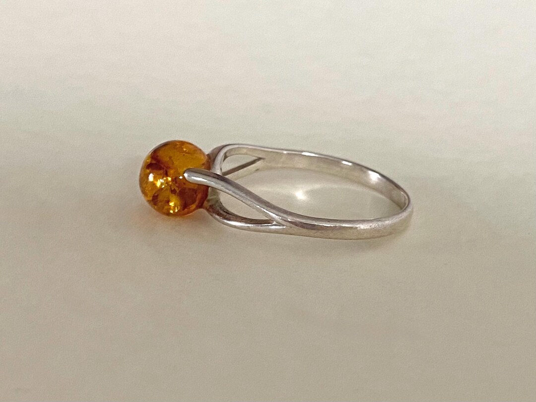 Baltic Amber Sphere Ring - Minimalist Signed Sterling Silver, C. 2000 ...