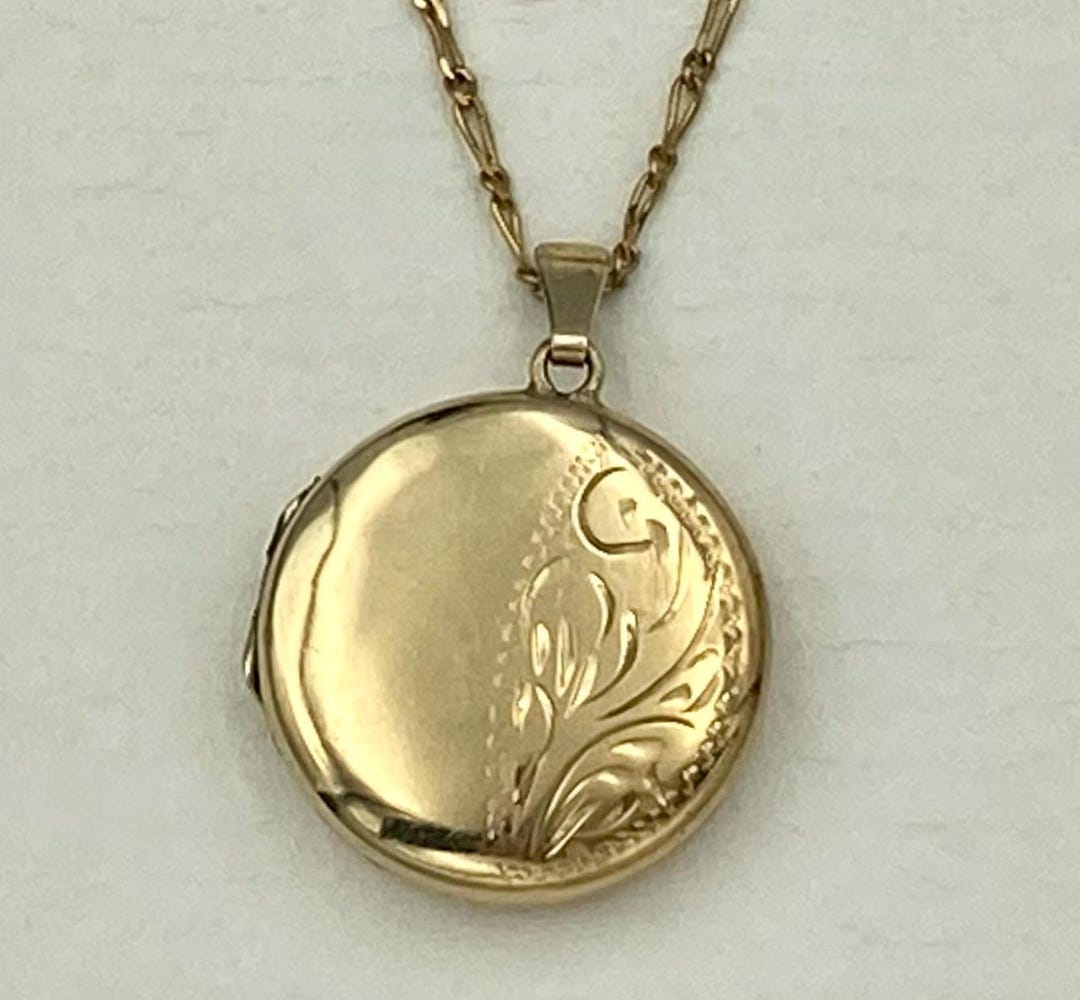 Rolled Gold Vintage Double Photo Locket - Half Etched - Free 18 Inch ...