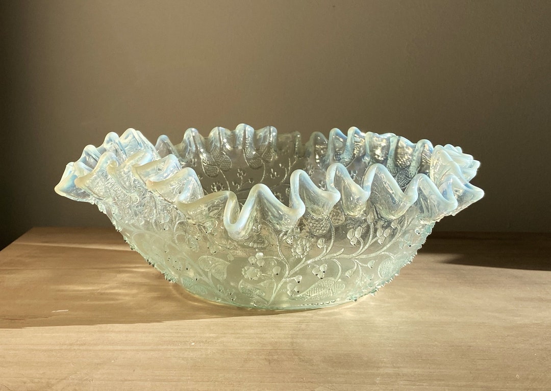Opaline Glass Bowl Antique 1900 Tree of Love Pattern German Fenne ...