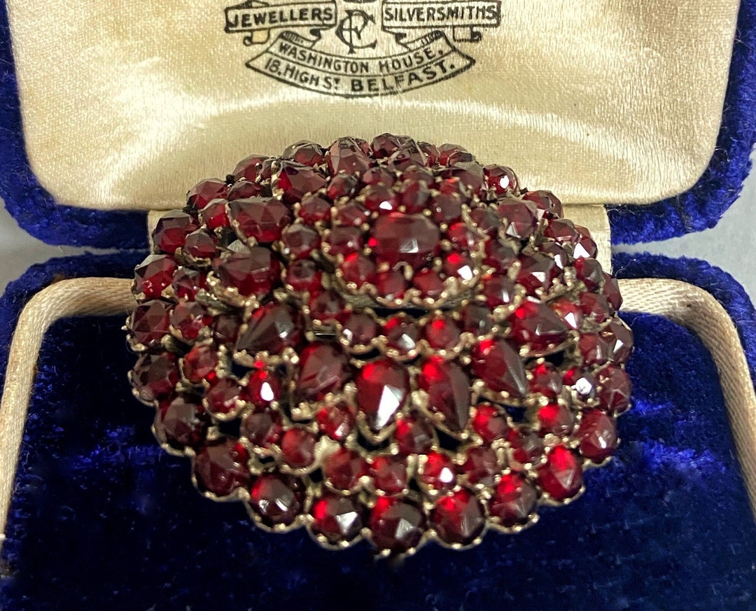 Antique Bohemian Garnet Brooch Five Tier Rose Cut Garnets Rolled Gold ...