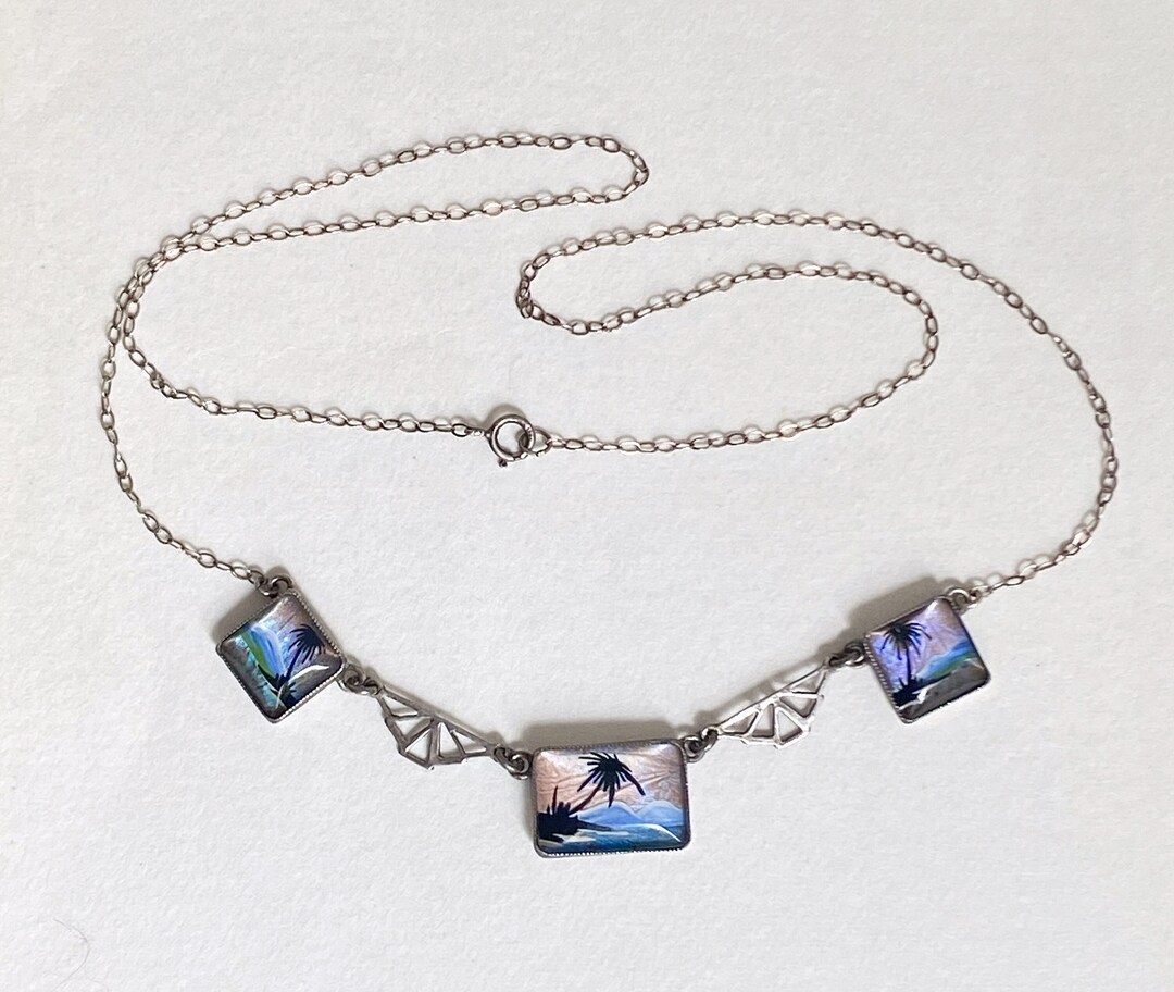 THOMAS MOTT 1920s Morpho Butterfly Wing Necklace Deco Fan Shape Links ...
