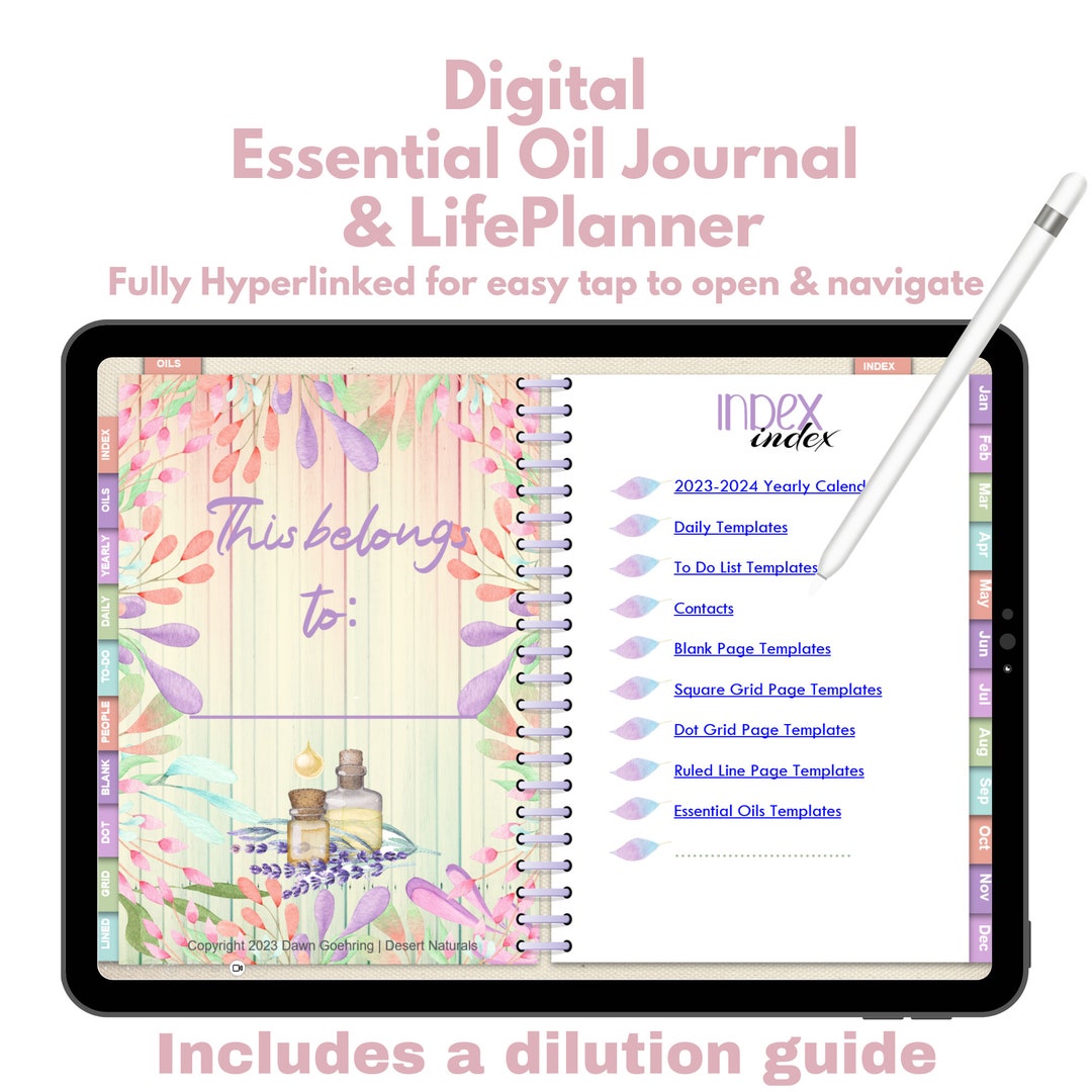 Essential Oil Journal With Stickers, Digital Planner for Goodnotes ...