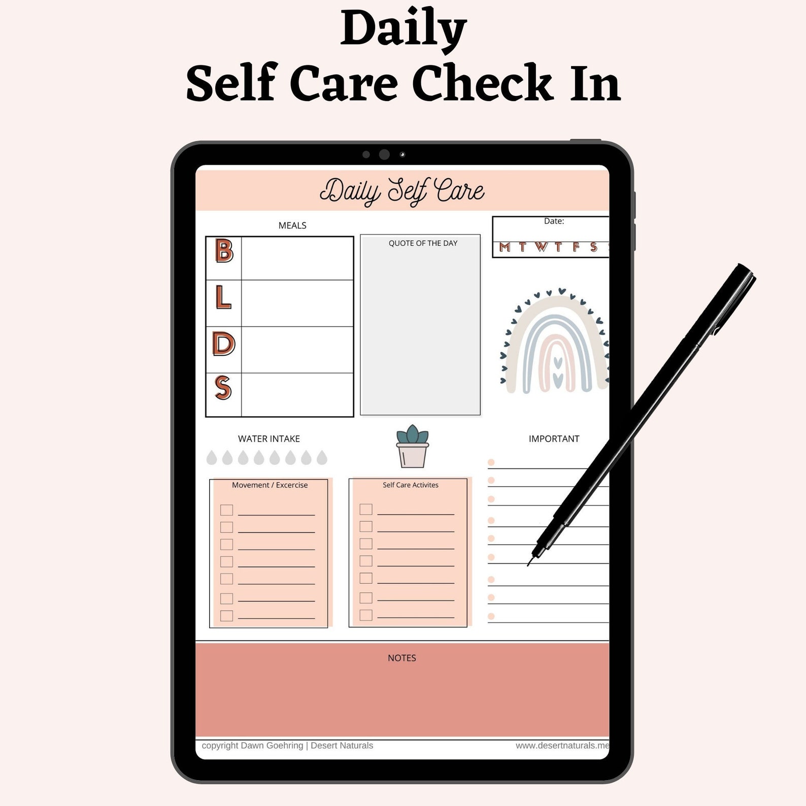 Self Care Journal, Daily Planner Printable and Digital, Meal Planner ...