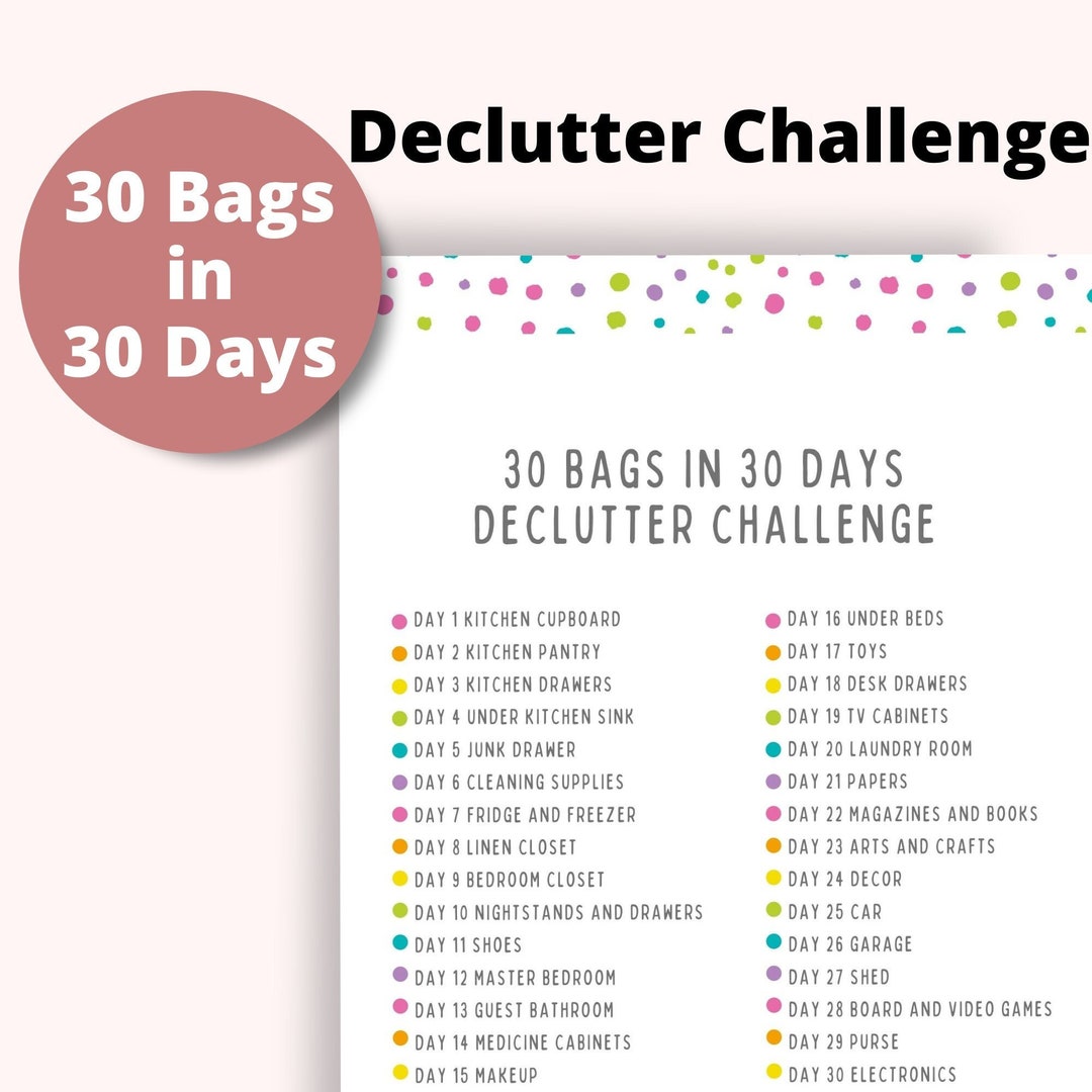 30 Day Declutter Challenge, Printable Cleaning Planner Checklist, Daily ...