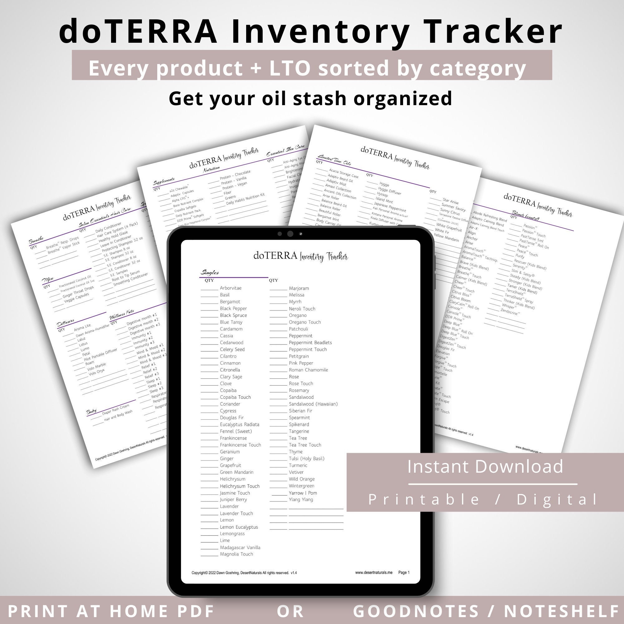 Doterra Inventory Printable Tracker Digital Inventory Sheet - Etsy