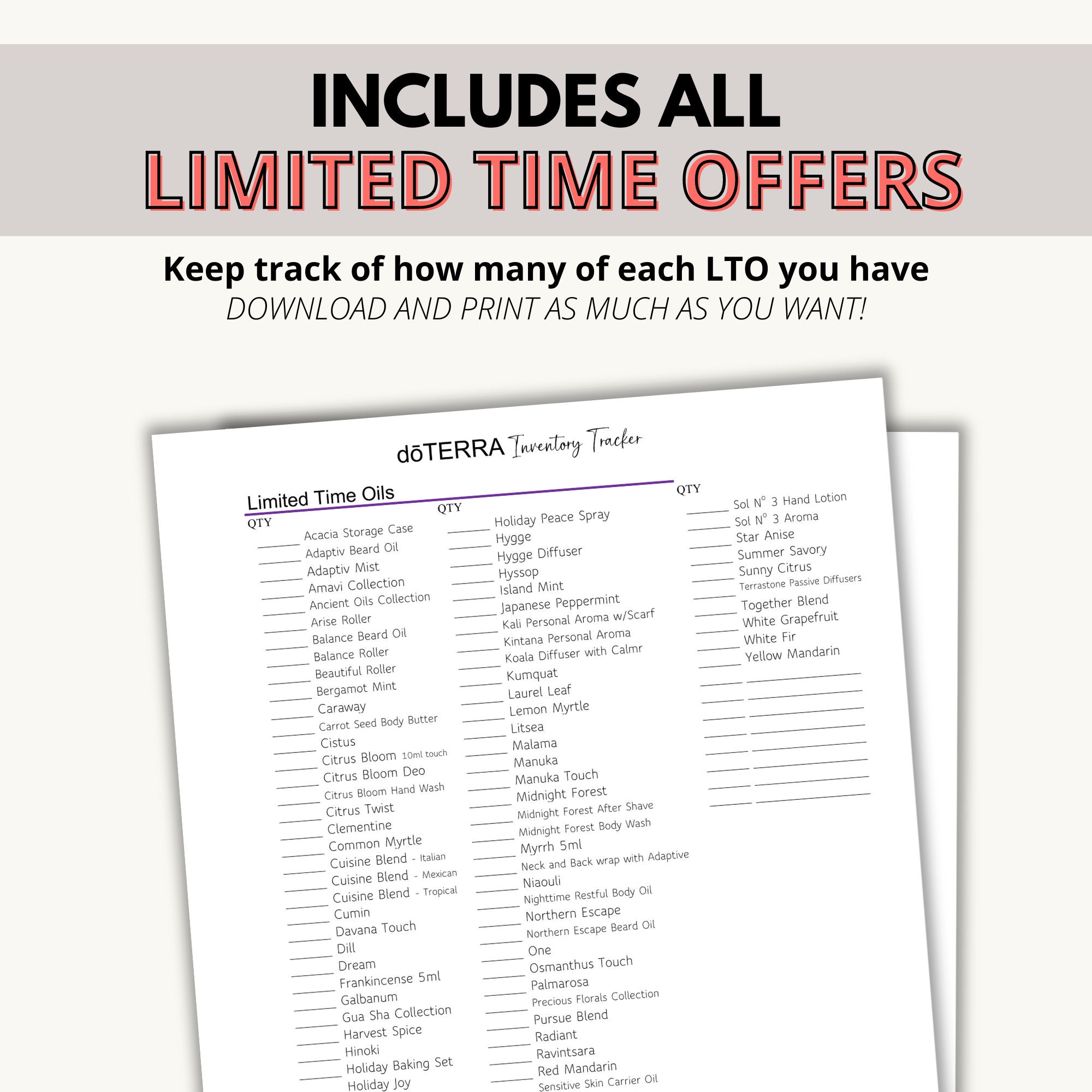 Doterra Inventory Printable Tracker Digital Inventory Sheet - Etsy