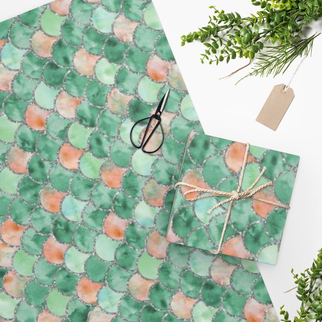 Mermaid Wrapping Paper, Unique Gift Wrap, Pink and Green Fish Scales ...