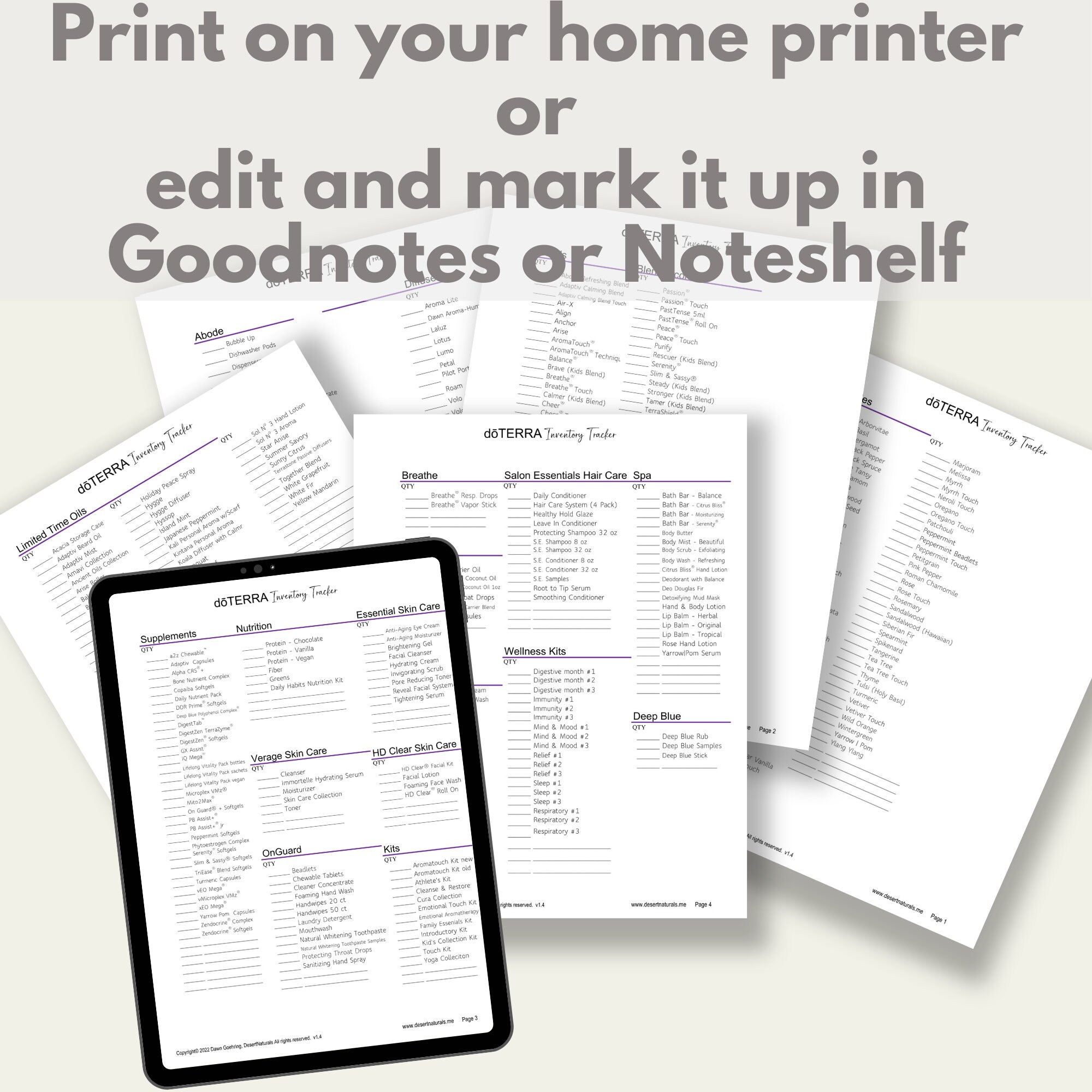 Doterra Inventory Printable Tracker Digital Inventory Sheet - Etsy
