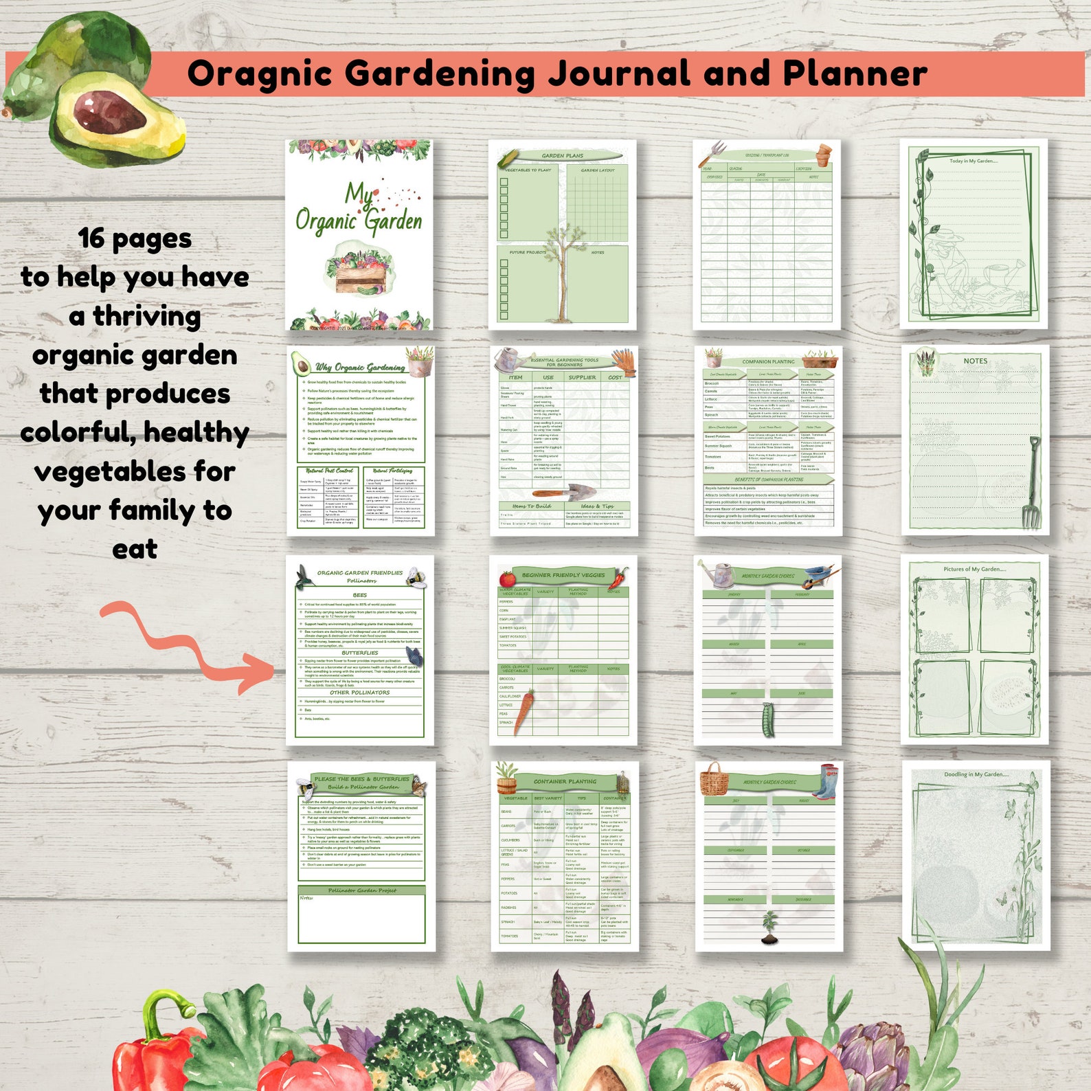 Gardening Journal Printable Planner and Notebook Vegetable - Etsy