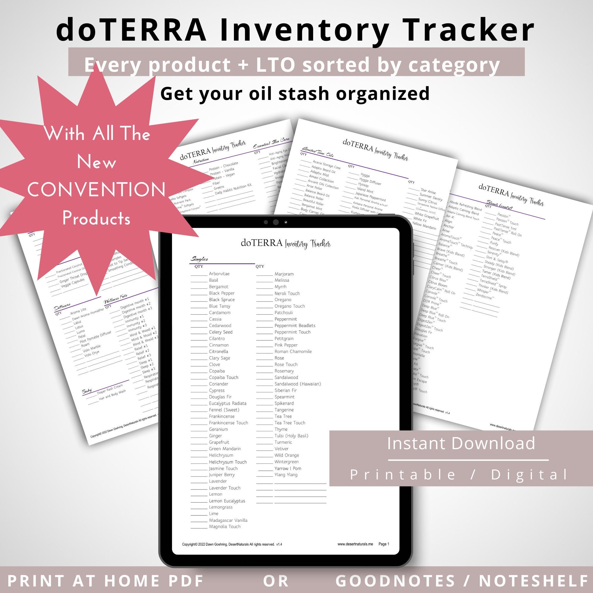 Doterra Inventory Printable Tracker Digital Inventory Sheet - Etsy