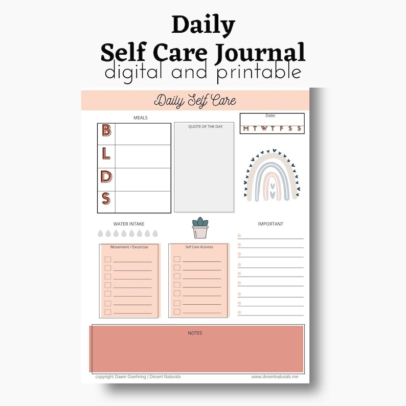 Self Care Journal, Daily Planner Printable and Digital, Meal Planner ...