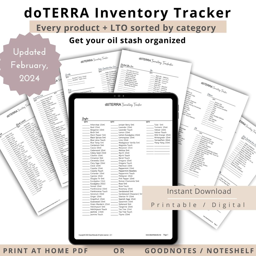Doterra Inventory Printable Tracker, Digital Inventory Sheet Checklist ...