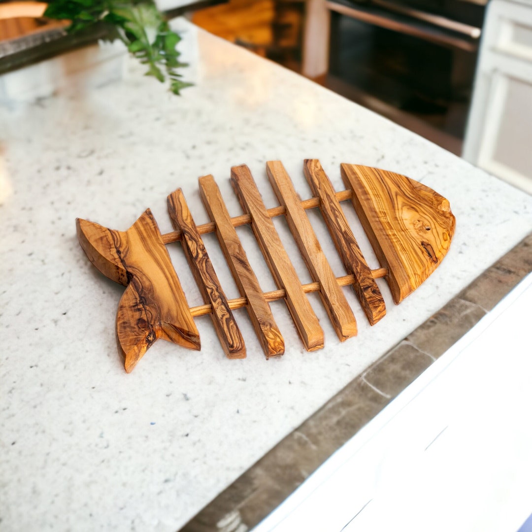 Artisanal Olive Wood Fish-shaped Trivet - Unique Kitchen Decor ...