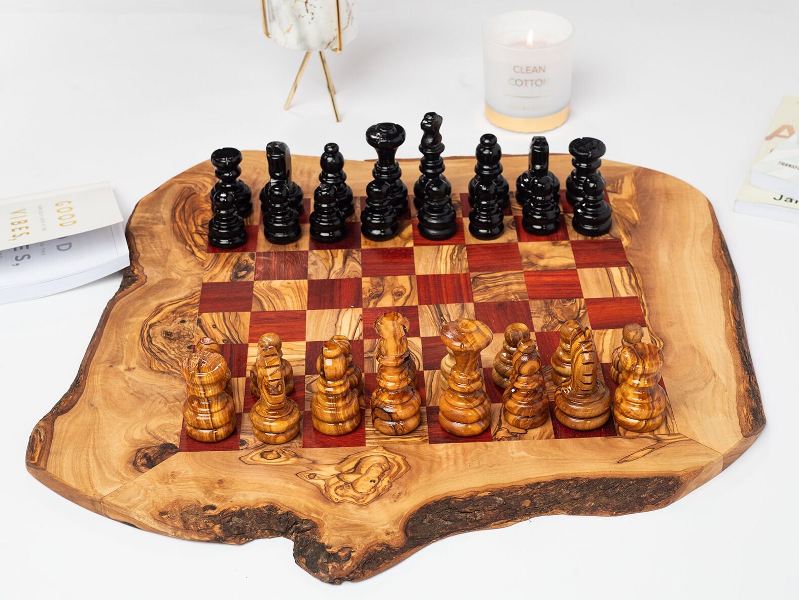 Exceptional Handmade Olive Wood Chess Board - Rustic and Luxurious With ...